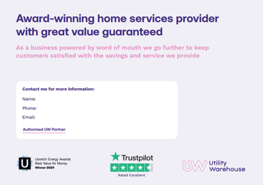EV tariff flyers – Utility Warehouse Partner Store